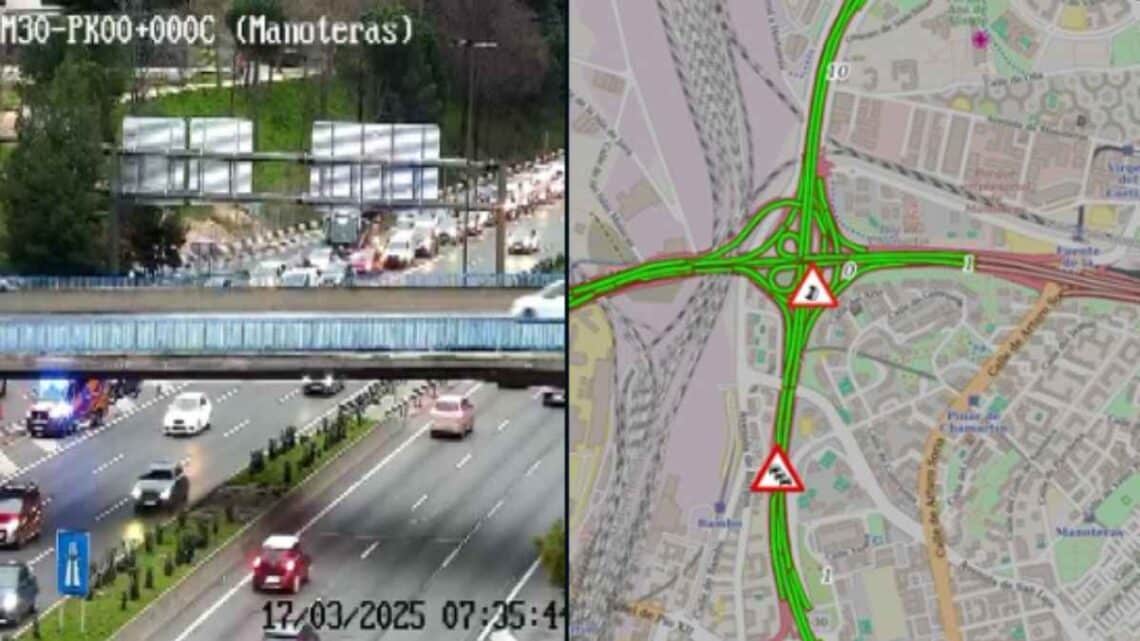 Accidente en la zona de Manoteras: se complica el tráfico cortando uno de los carriles de la M-30